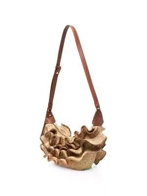 Zimmermann Goldentime Ruffled Raffia Shoulder Bag - Neutrals