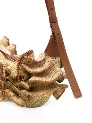 Zimmermann Goldentime Ruffled Raffia Shoulder Bag