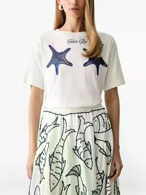 Farm Rio Starfish-motif Embroidered T-shirt - White