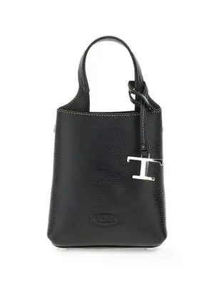 TOD'S T Timeless Pebbled Bucket Bag - Black