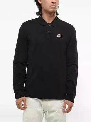 DIESEL® Logo-print Long-sleeve Polo Shirt - Black