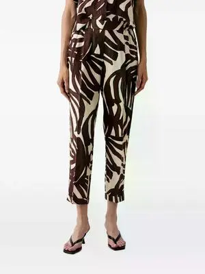 BENETTON Leaf-print Pleated Trousers - Brown