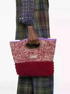 Marni Crochet-knit Logo-patch Tote Bag - Red