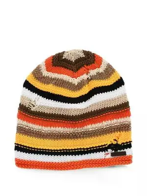 Dsquared2 Distressed Striped Beanie Hat - Orange