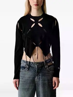 Karl Lagerfeld Cut-out Long-sleeve Top - Black