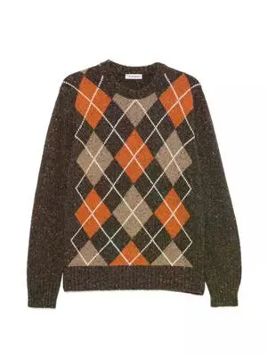KANGRA Argyle-pattern Flecked-knit Sweater - Brown