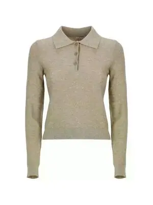 EMME Emmabate Sequin-embellished Lurex-detail Polo Top - Brown