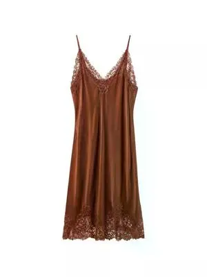 Gold Hawk Coco Bodice Lace-trim Slip Dress - Brown
