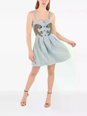 Philipp Plein Embellished Pleated Denim Mini Dress - Blue