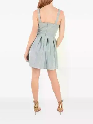 Philipp Plein Embellished Pleated Denim Mini Dress