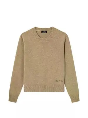 A.p.c. Logo-embroidered Wool Crew Neck Sweater - Neutrals