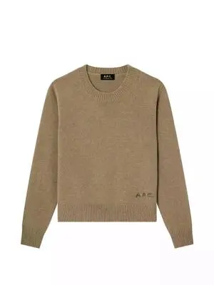 A.p.c. Logo-embroidered Wool Crew Neck Sweater - Neutrals