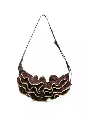Zimmermann Goldentime Ruffled Raffia Shoulder Bag Red