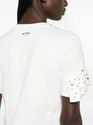 MY TWIN Ruffle-trimmed Studded T-shirt