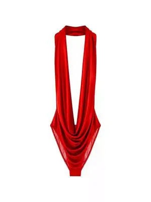 Elisabetta Franchi Draped Halterneck Bodysuit - Red
