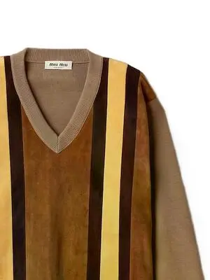 Miu Miu Striped V-neck Long-sleeved Sweater