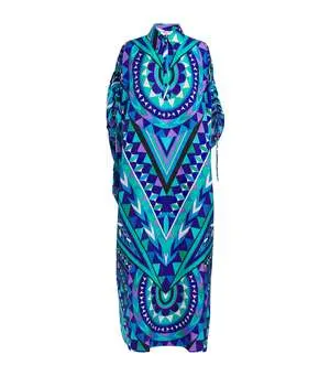 Emilio Pucci Silk Printed Kaftan Maxi Dress - Blue