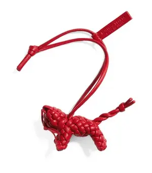 Bottega Veneta Leather Intrecciato Cat Charm - Red
