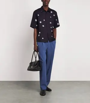 Sandro Flocked Floral Short-sleeve Shirt - Blue