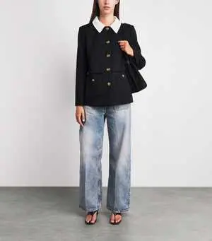 Sandro Wool Contrast Collar Blazer