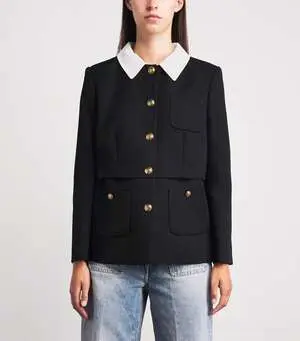 Sandro Wool Contrast Collar Blazer