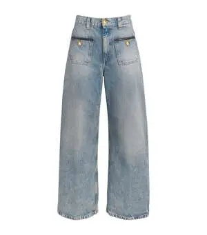 Sandro Leather-trimmed Straight Jeans - Blue