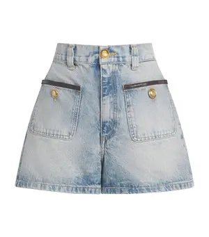 Sandro Leather-trim Denim Shorts - Blue