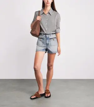 Sandro Leather-trim Denim Shorts