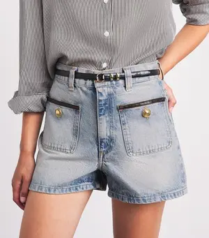 Sandro Leather-trim Denim Shorts