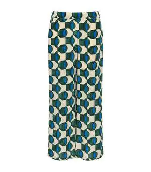 Max Mara Silk Printed Wide-leg Trousers - Green