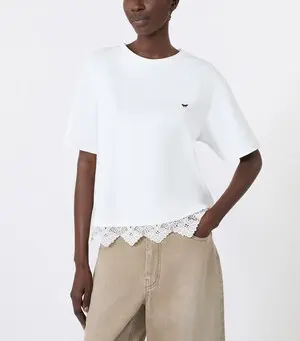 Max Mara Cotton T-shirt With Lace Hem