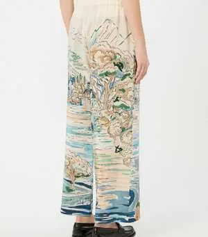 Max Mara Silk Lake Print Trousers - Turquoise