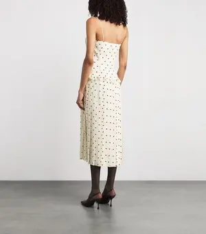 Alessandra Rich Polka Dot Silk Midi Dress With Lace Collar