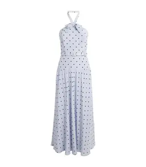 Alessandra Rich Silk Halterneck Midi Dress - Blue