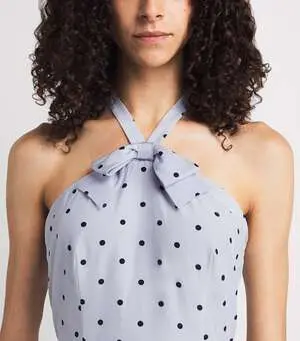 Alessandra Rich Silk Halterneck Polka Dot Midi Dress - Blue