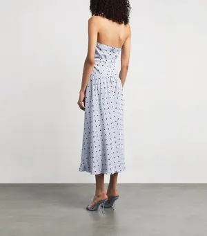 Alessandra Rich Silk Halterneck Polka Dot Midi Dress - Blue