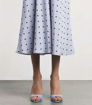 Alessandra Rich Silk Halterneck Polka Dot Midi Dress - Blue