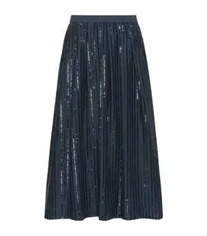 Max Mara Cotton Sequinned Skirt - Navy