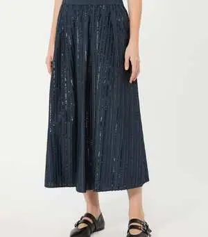 Max Mara Cotton Sequinned Skirt - Navy