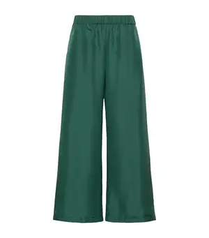 Max Mara Silk Wide-leg Trousers - Green
