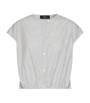 Max Mara Collarless Stripe Shirt - Navy