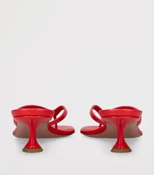 Amina Muaddi Leather Juliette Sandals With Sculptural Heel - Red