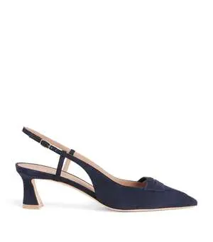 MALONE SOULIERS X Harrods Suede Suze Slingback Pumps 45 - Navy