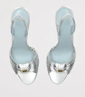 Valentino Garavani Metallic Leather Slingback Heels 85 - Silver