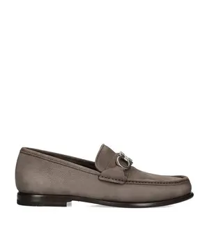 FERRAGAMO Nubuck Leather Avril Loafers - Brown