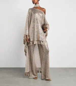 TALLER MARMO Sequin Marlene Palazzo Trousers - Silver