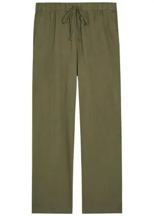 Eileen Fisher Straight-leg Cotton And Linen-blend Trousers - Olive