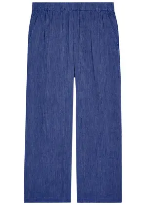 Eileen Fisher Striped Wide-leg Cotton Trousers - Navy