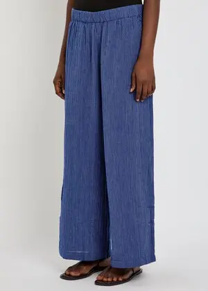 Eileen Fisher Striped Wide-leg Cotton Trousers
