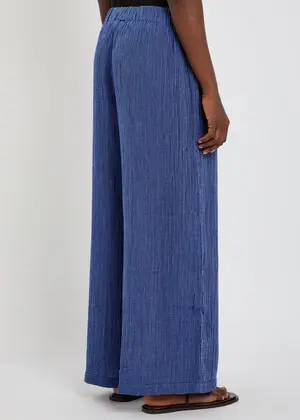 Eileen Fisher Striped Wide-leg Cotton Trousers